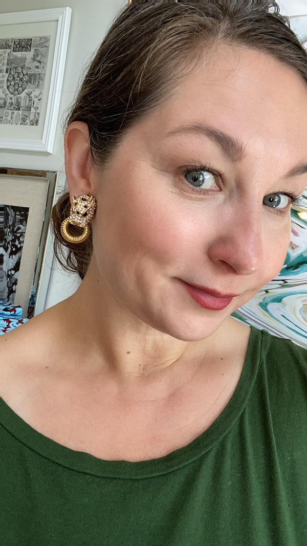 Vintage Ciner Leopard Door-knocker Rhinestone Earrings | Vintage Meet ...