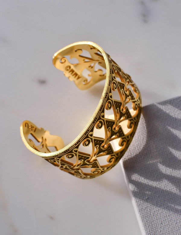 MMA Gold Wide Cuff Bracelet | Vintage Meet Modern Jewelry