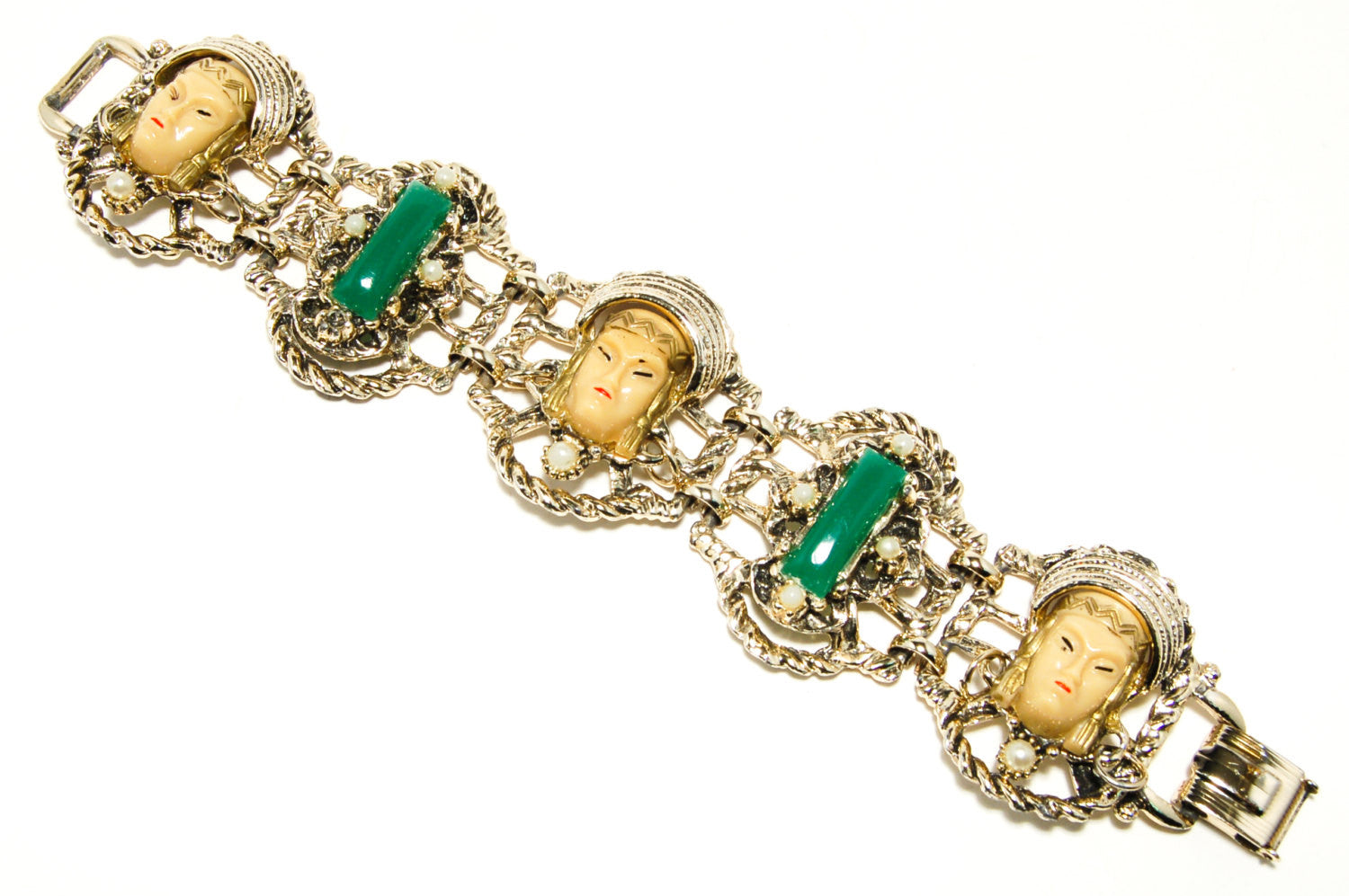 1950's Asian Princess Faces Bracelet and Earrings Set | Vintage Meet ...