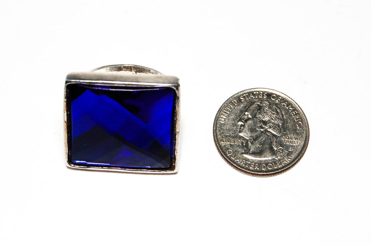 1970's Square Faceted Blue Crystal Ring | Vintage Meet Modern Jewelry