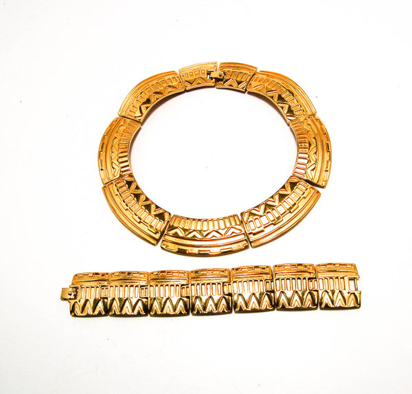 Egyptian Revival Bracelet and Collar Necklace Set by Monet | Vintage ...